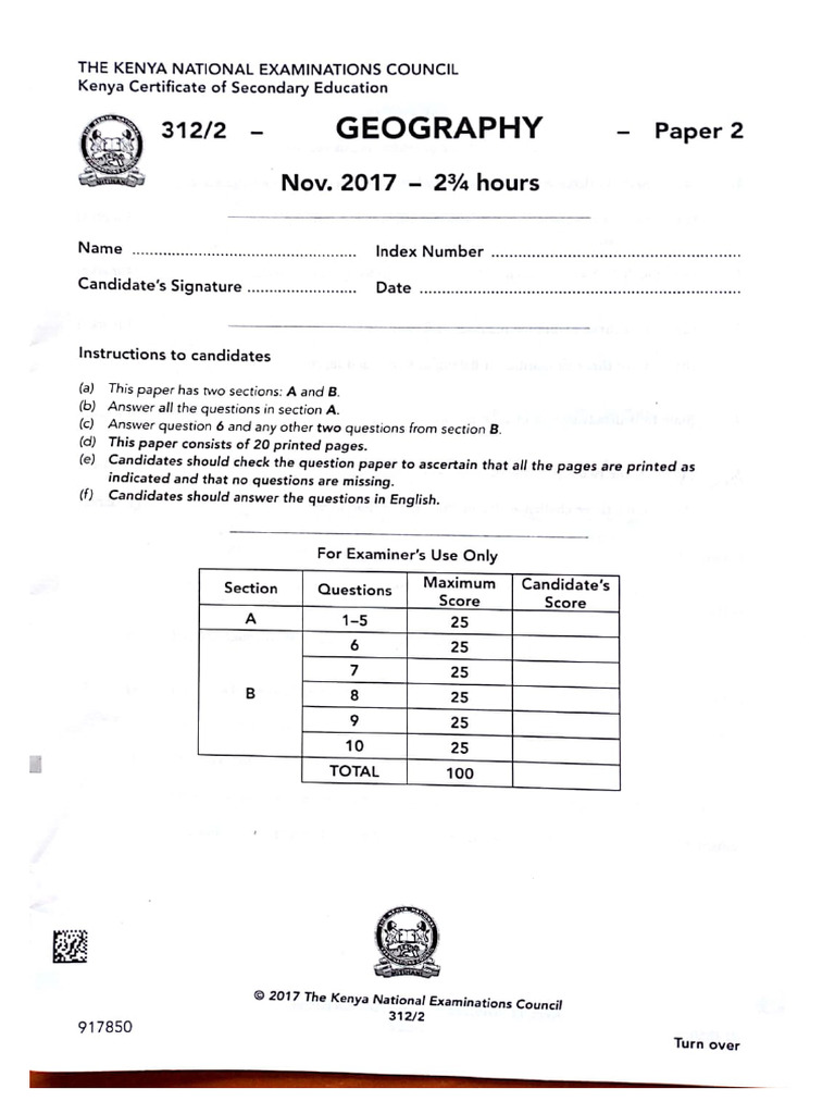 Geography pp2 Kcse 2017 Questions Paper | PDF