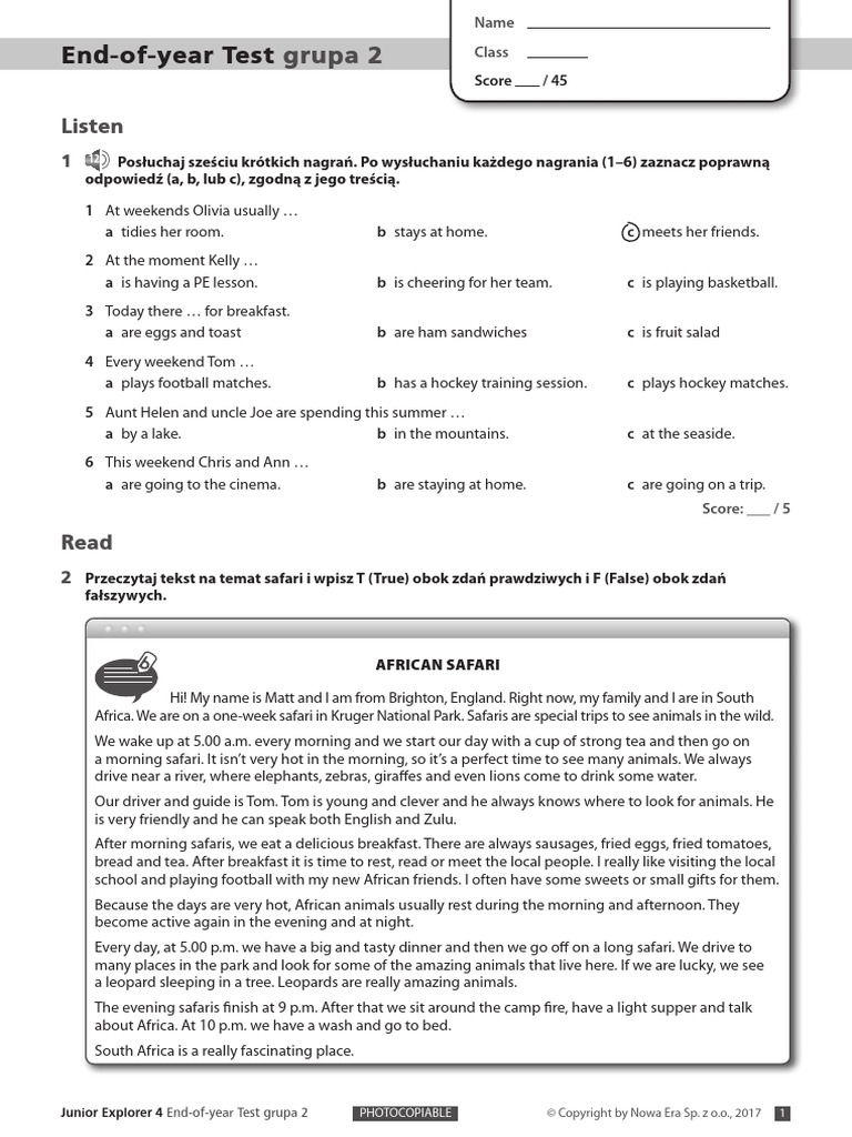 End-Of-year Test Grupa 2 | PDF | Foods | Cuisine