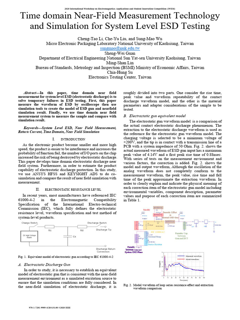 2020 IEEE Time Domain Near-Field Measurement Technology and Simulation For System Level ESD ...