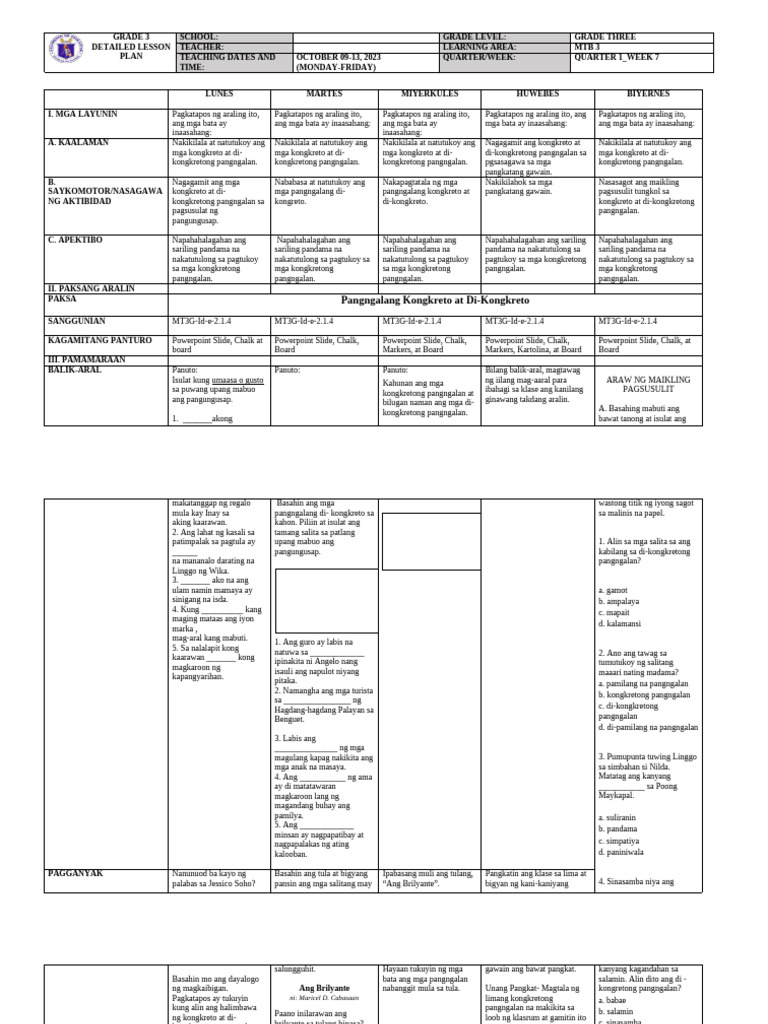 MTB3 DLL Q1 W7 | PDF