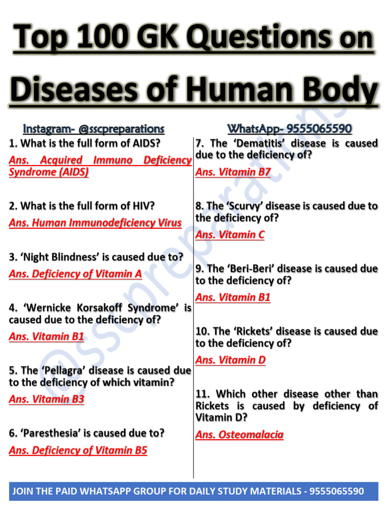 Top 100 Diseases and Their Causes | PDF | Vaccines | Anemia