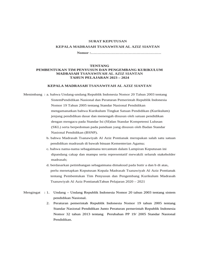 Lampiran SK Tim Penyusun K13 | PDF