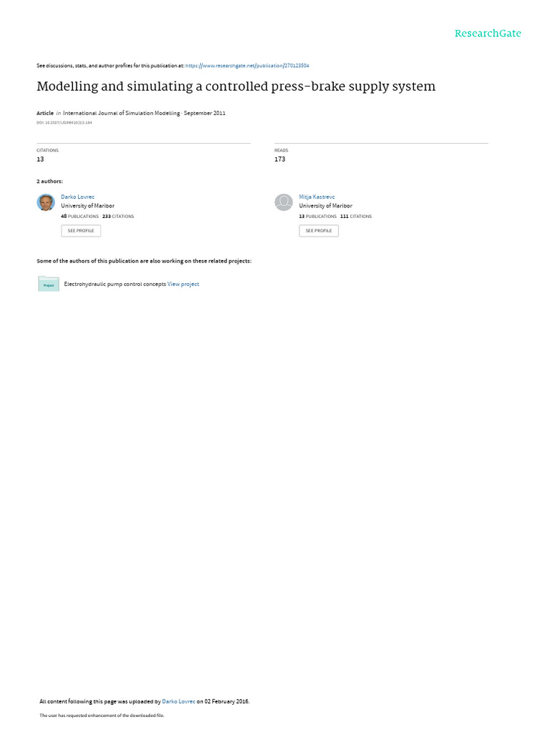 Modelling and Simulating A Controlled Press-Brake | PDF | Pump ...