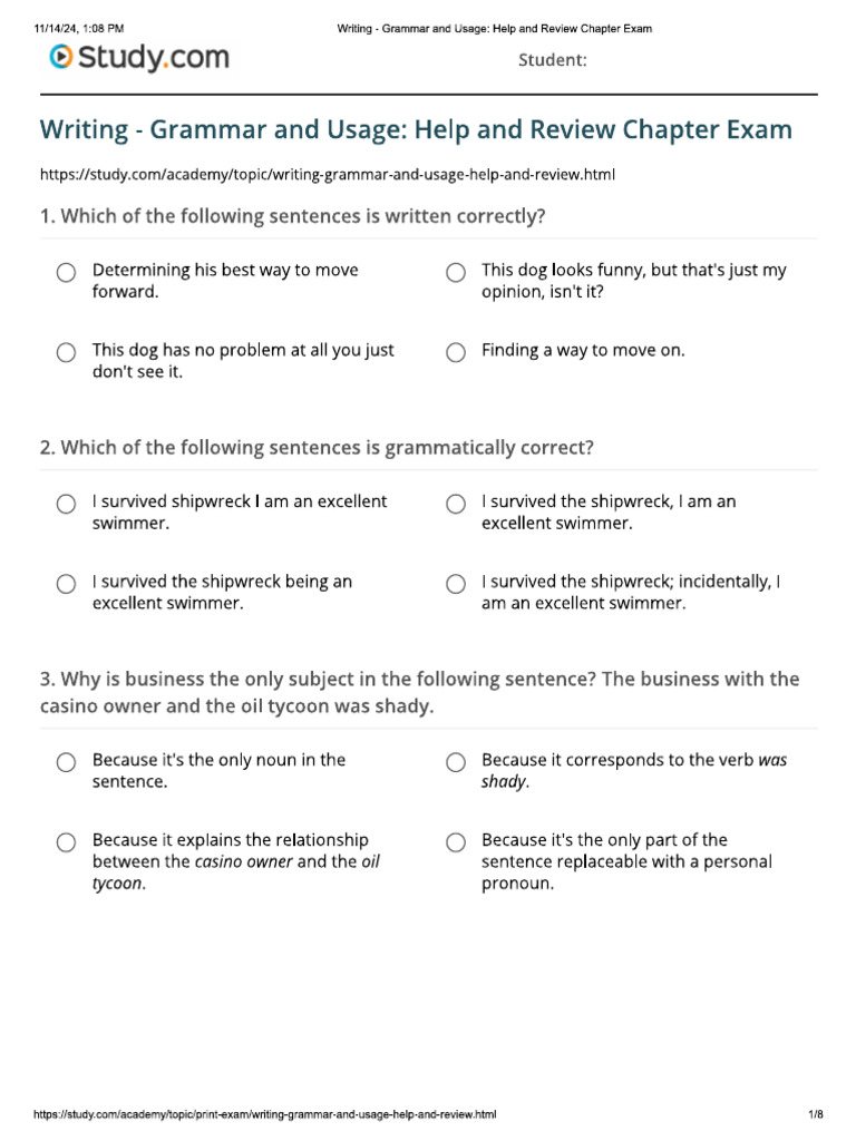Practice Test Grammar | PDF