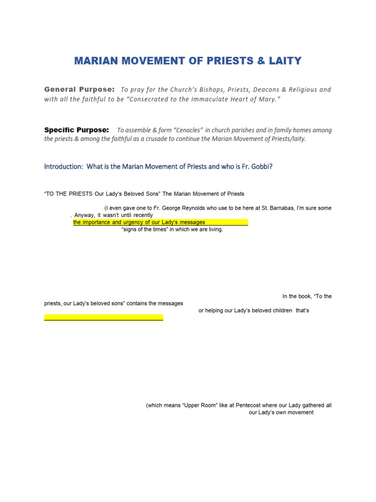 Marian Movement of Priests | PDF | Mary, Mother Of Jesus | Catholic ...