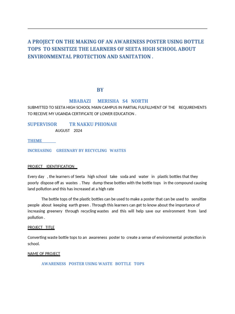 Mbabazi Merisha Project Work Report | PDF | Recycling | Waste