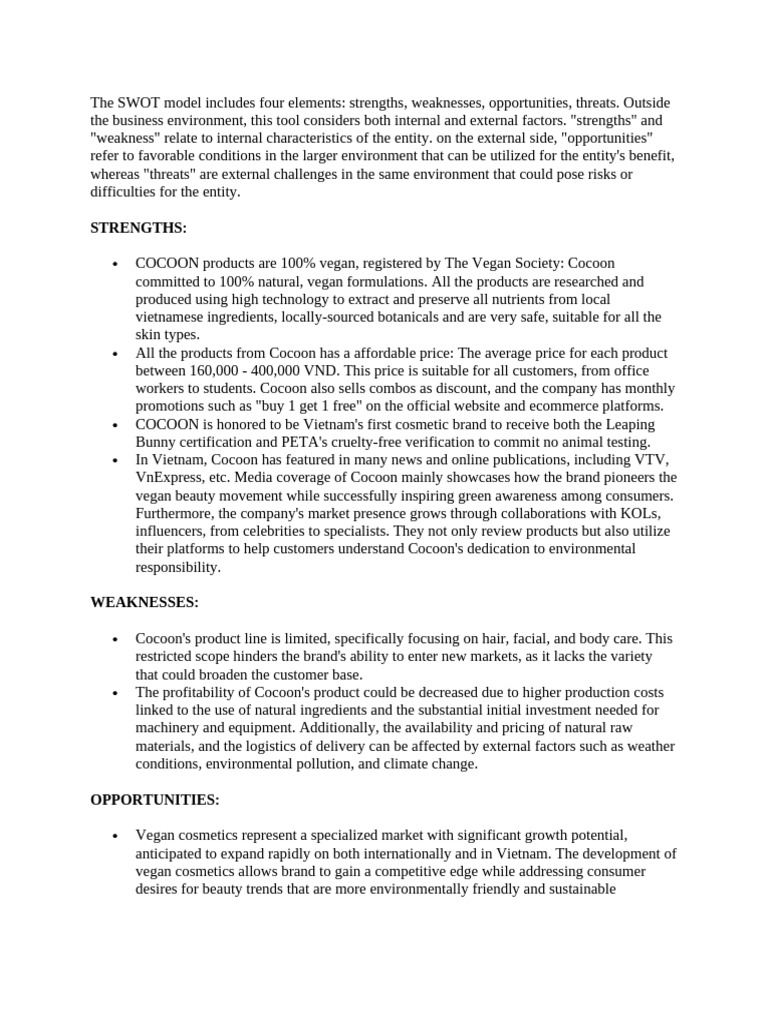 Cocoon Vegan Cosmetics SWOT Analysis | PDF | Sustainability | Brand