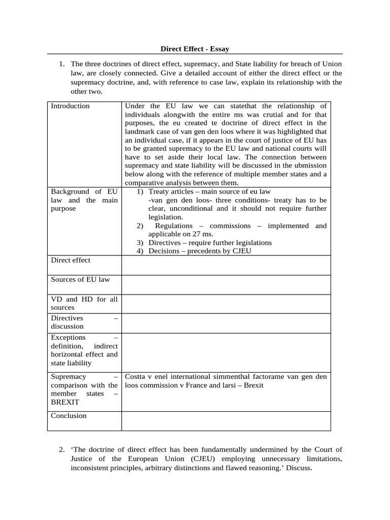 Understanding EU Direct Effect Doctrine | PDF | European Union Law ...