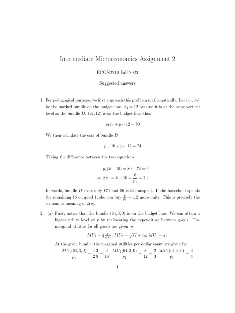 2023F Assignment 2 Suggested Answers Ver1.01 | PDF | Utility | Economics