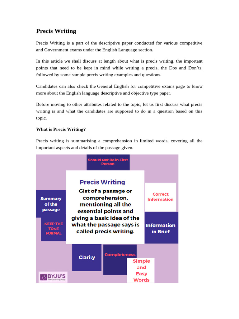Precis Writing | PDF | Reading Comprehension | Human Communication