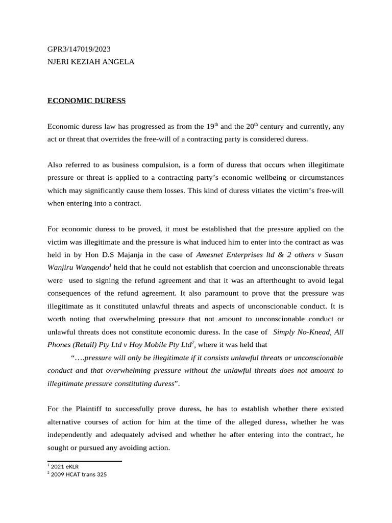 Understanding Economic Duress in Contracts | PDF