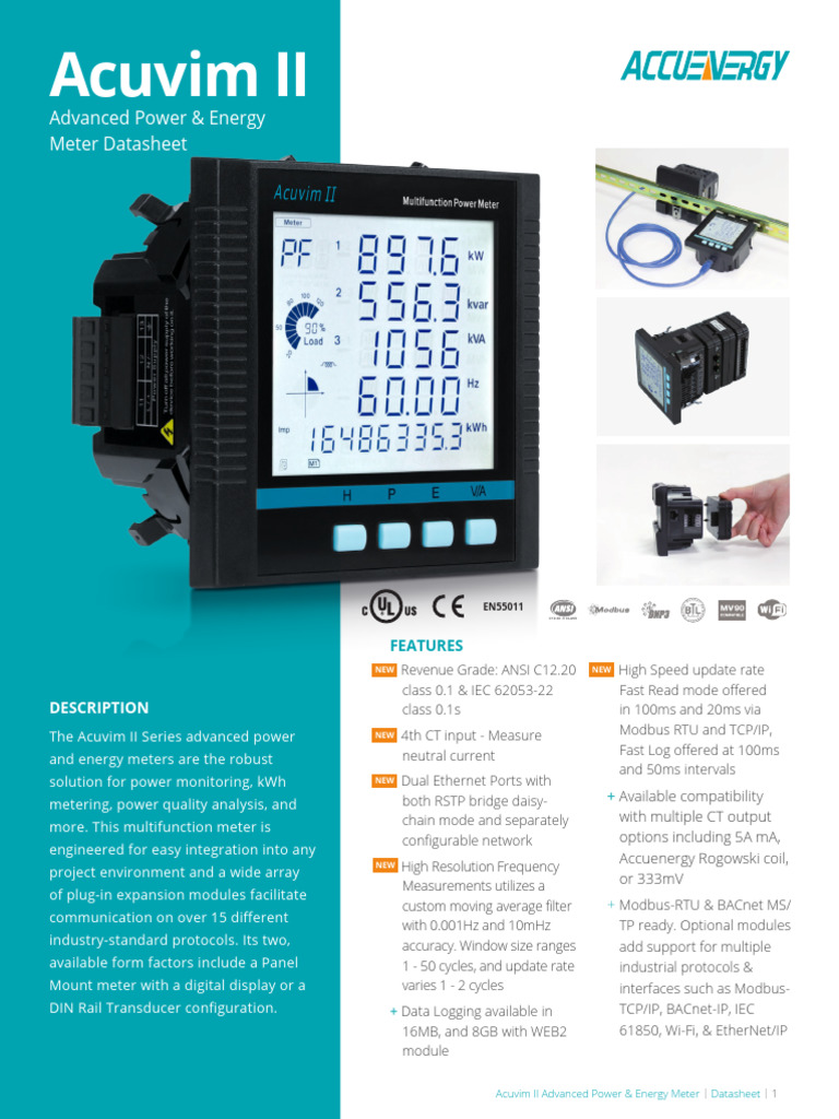 Acuvim II Advanced Power and Energy Meter Datasheet | PDF | Ac Power | Alternating Current