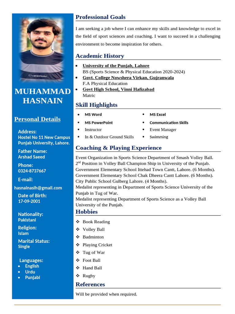 Muhammad Hasnain CV | PDF | Pakistan