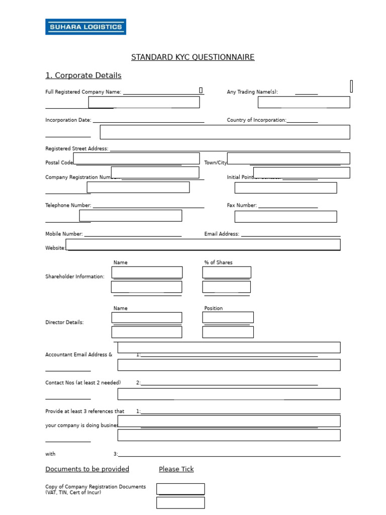Standard Kyc Questionnaire - Editable Version | PDF