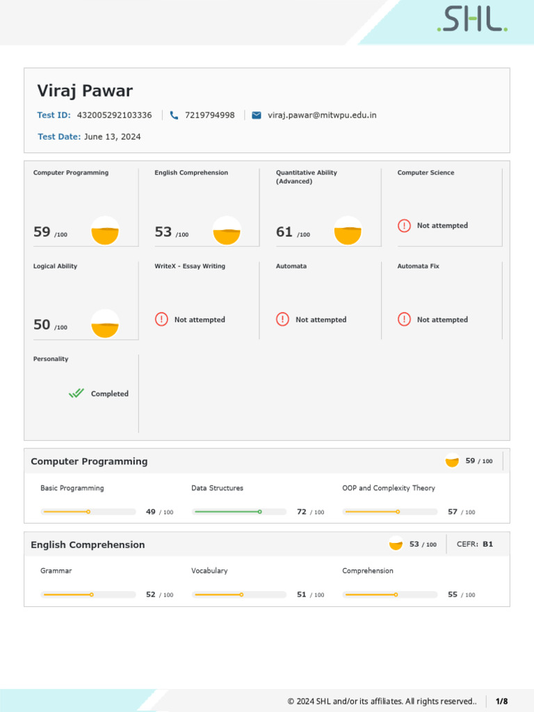 Viraj Pawar - AssessmentCenterReport - 163 | PDF | Reason | Deductive Reasoning