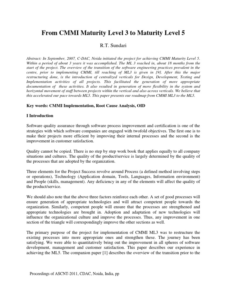 Quality - 1. From CMMI Maturuty Level 3 To Maturity Level 5 | PDF ...