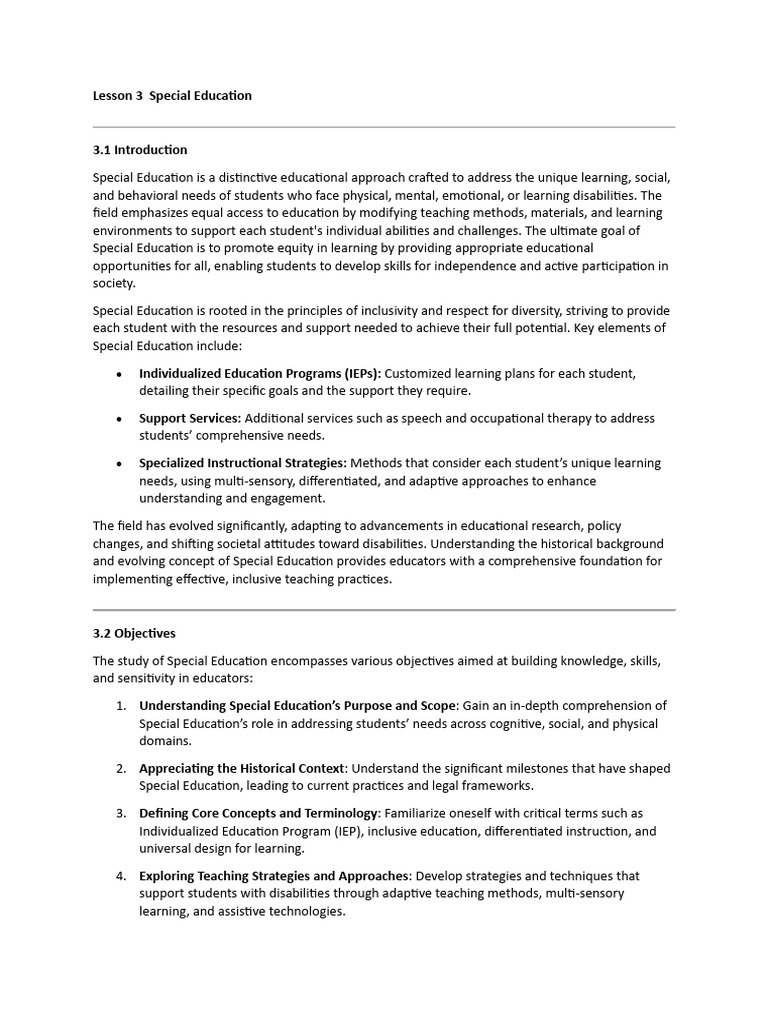 Historical Overview of Special Education | PDF | Special Education ...