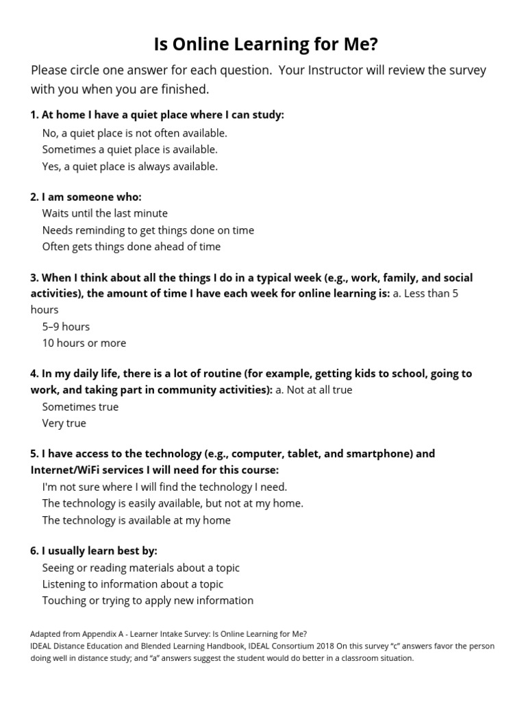 Online Learning Readiness Survey | PDF | Career & Growth