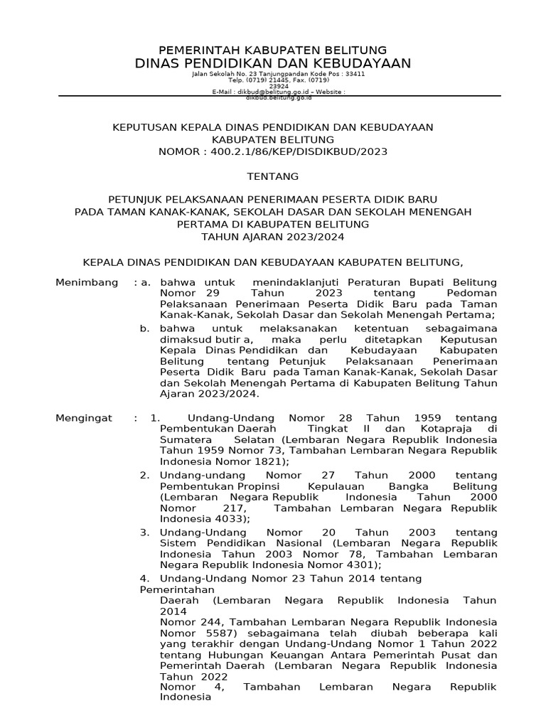 Petunjuk PPDB Belitung 2023/2024 | PDF