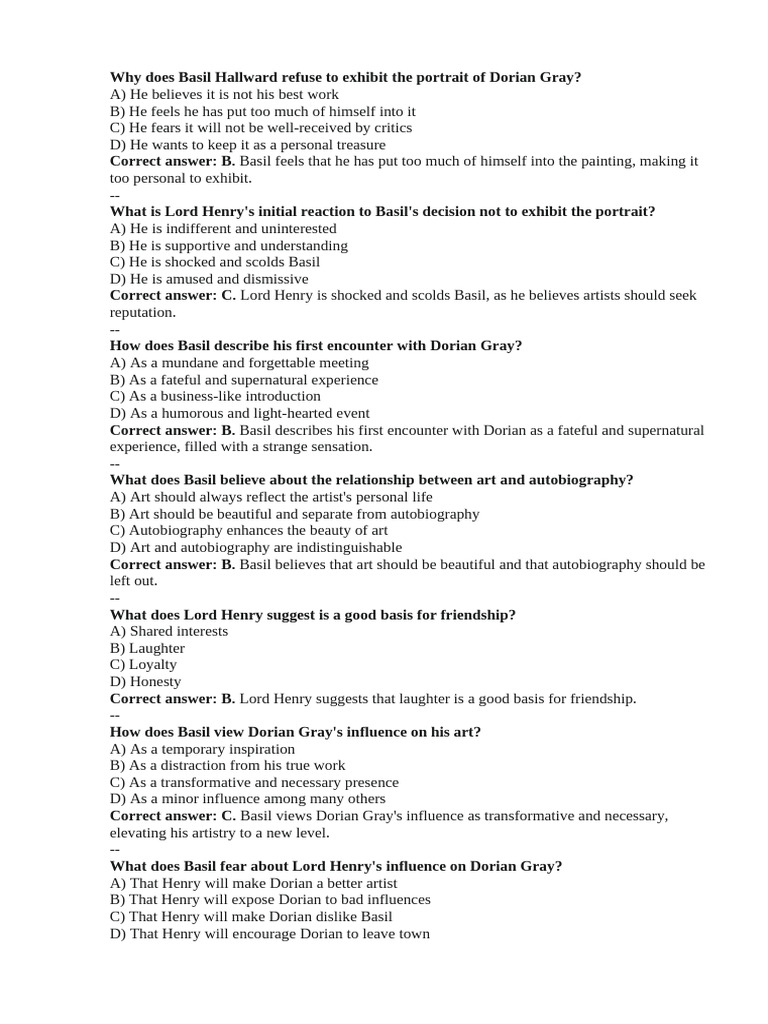 Dorian Gray Test | PDF | The Picture Of Dorian Gray