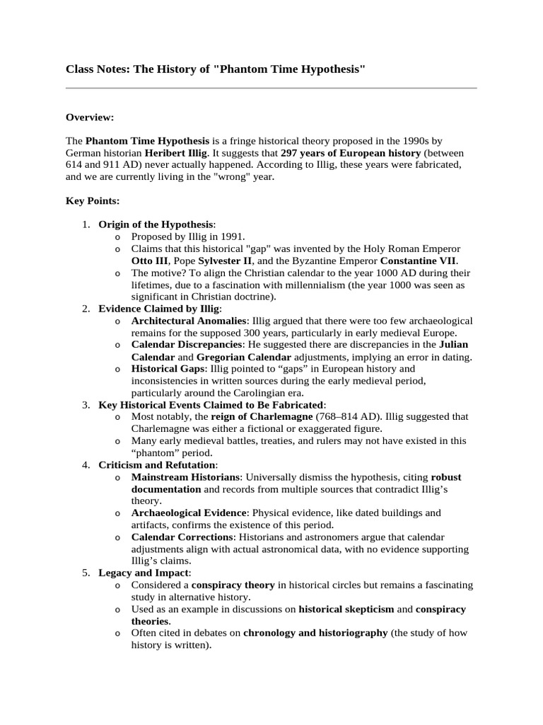 Class Notes: The History of "Phantom Time Hypothesis" | PDF