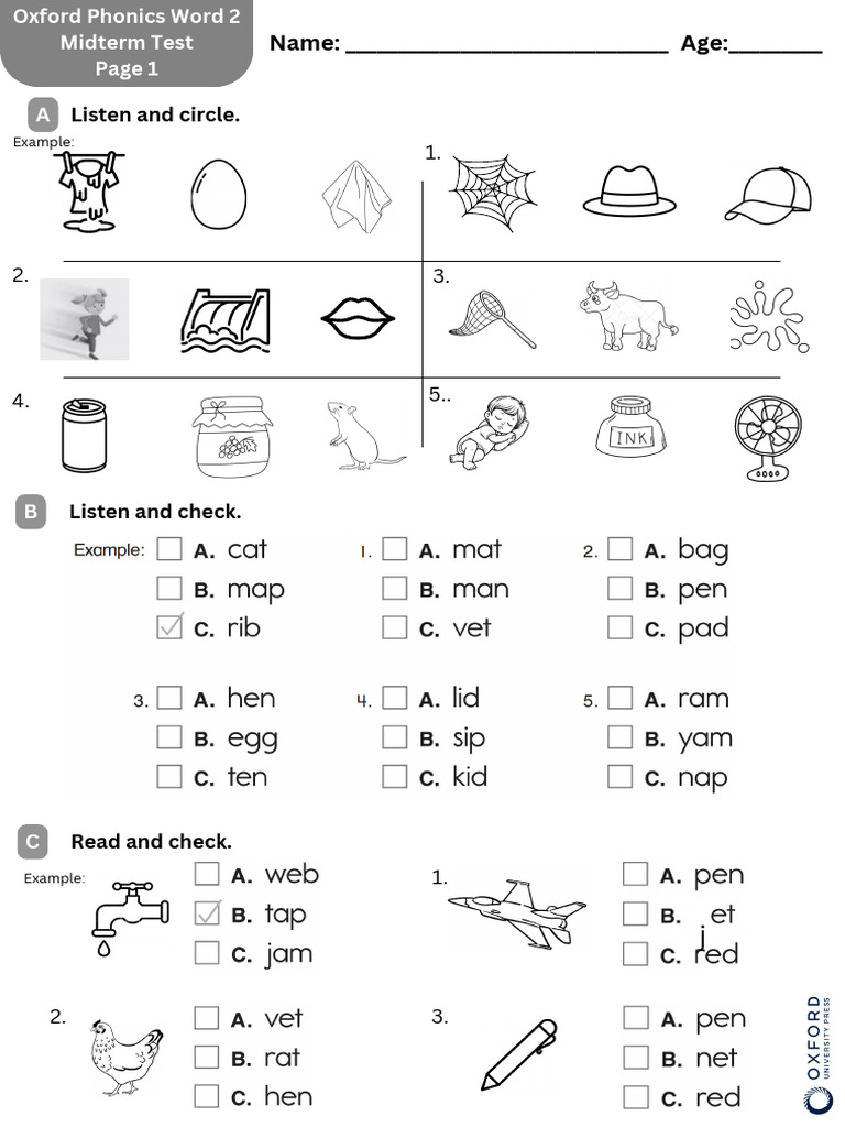 Oxford Phonics World 2 Midterm Test | PDF