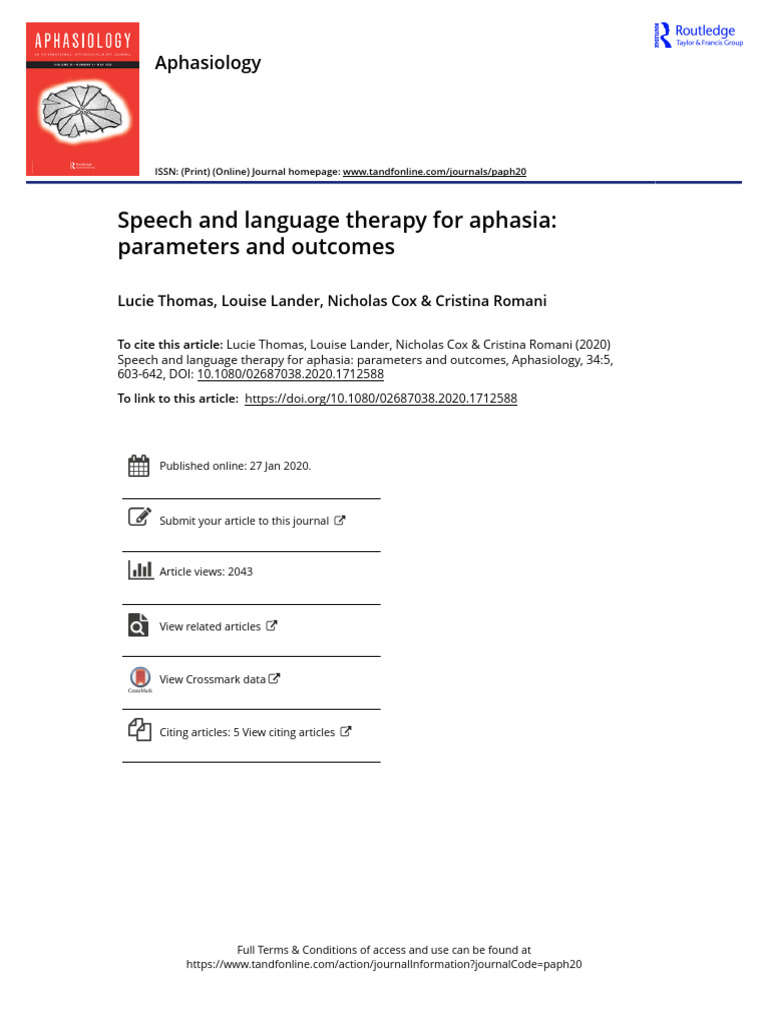Speech and Language Therapy For Aphasia Parameters and Outcomes | PDF ...