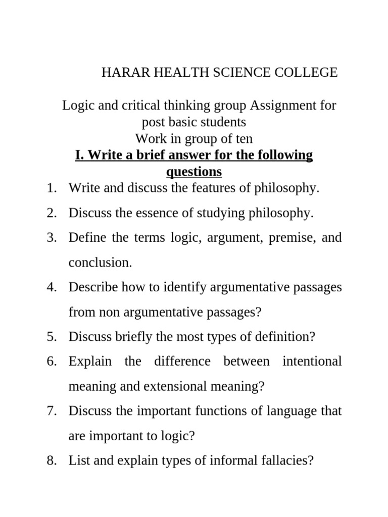 Logic and Critical Thinking Assayment For Post Basic 1ST Year Students ...
