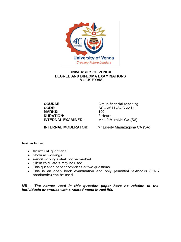 Mock Exams - ACC 3641 - ACC 3241 | PDF | Depreciation | Intangible Asset