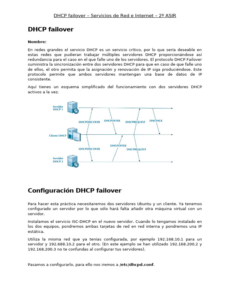 DHCP Failover | PDF | Protocolos de internet | Servidor (Computación)