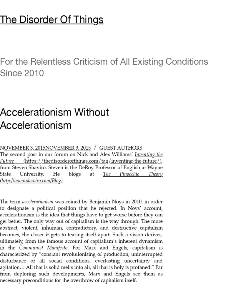 Accelerationism Without Accelerationism - The Disorder of Things | PDF ...