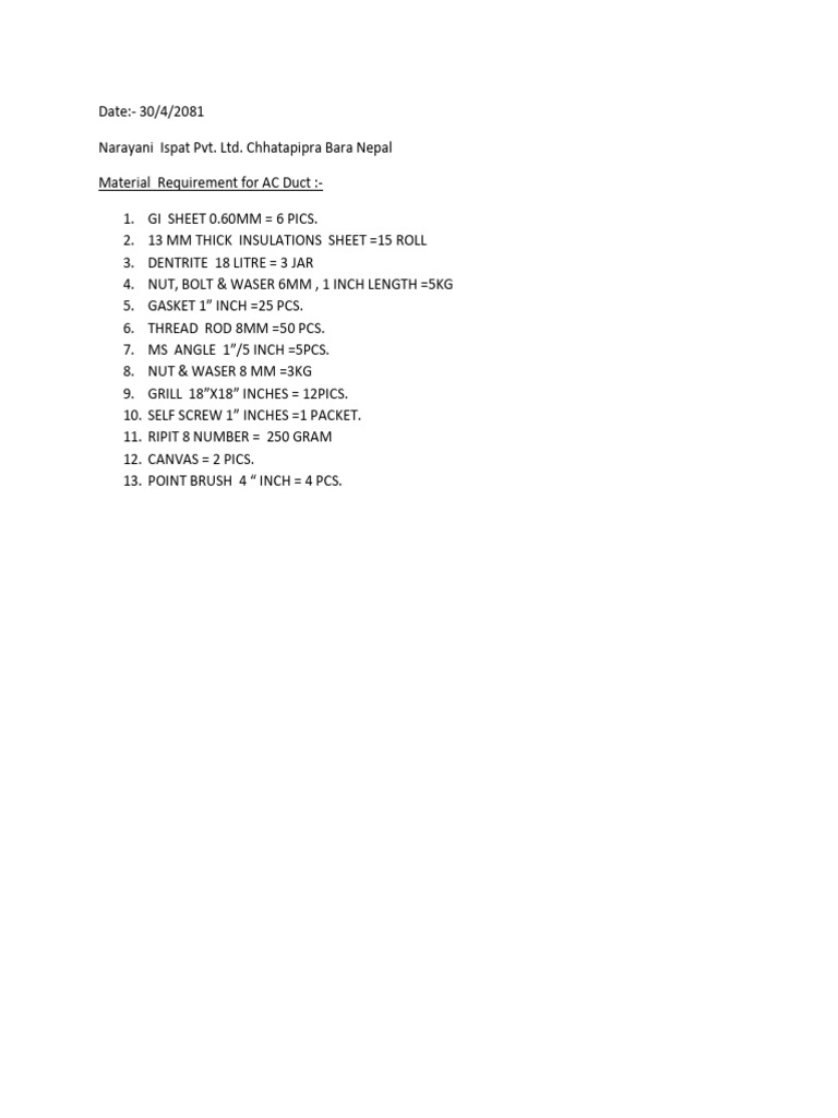 Material For AC Duct | PDF