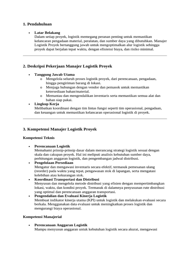 Draft - Jenjang 7 Manajer Logistik Proyek | PDF | Karier & Perkembangan | Seni