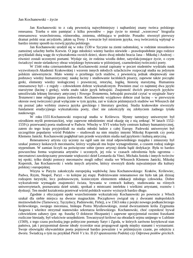 Kochanowski | PDF