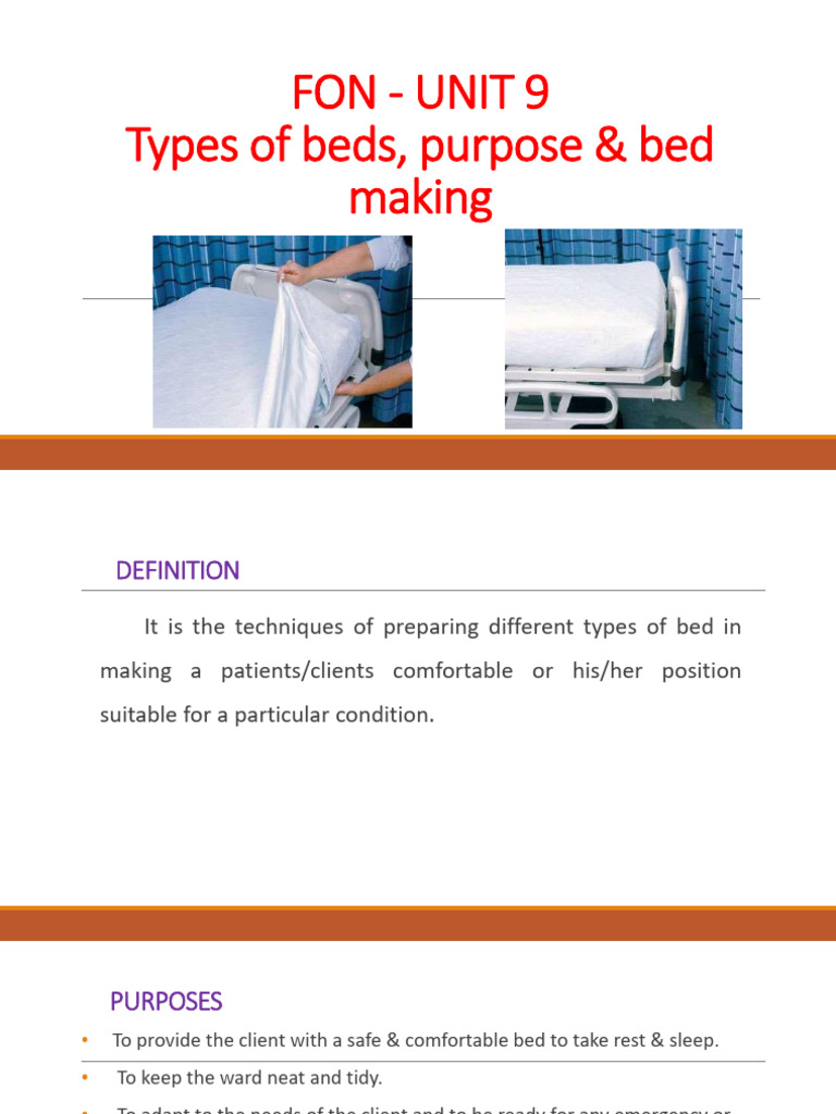 Types and Principles of Bed Making | PDF | Bed | Infection