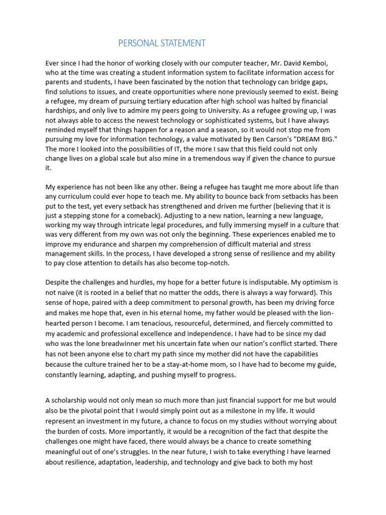 my personal statement | PDF | Hope | Leadership