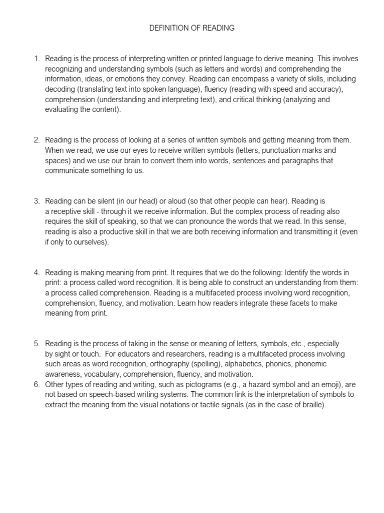 Definition of Reading | PDF | Career & Growth | Science & Mathematics