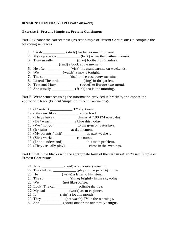 Elementary Tenses and Exercises Guide | PDF | Verb | Linguistic Morphology