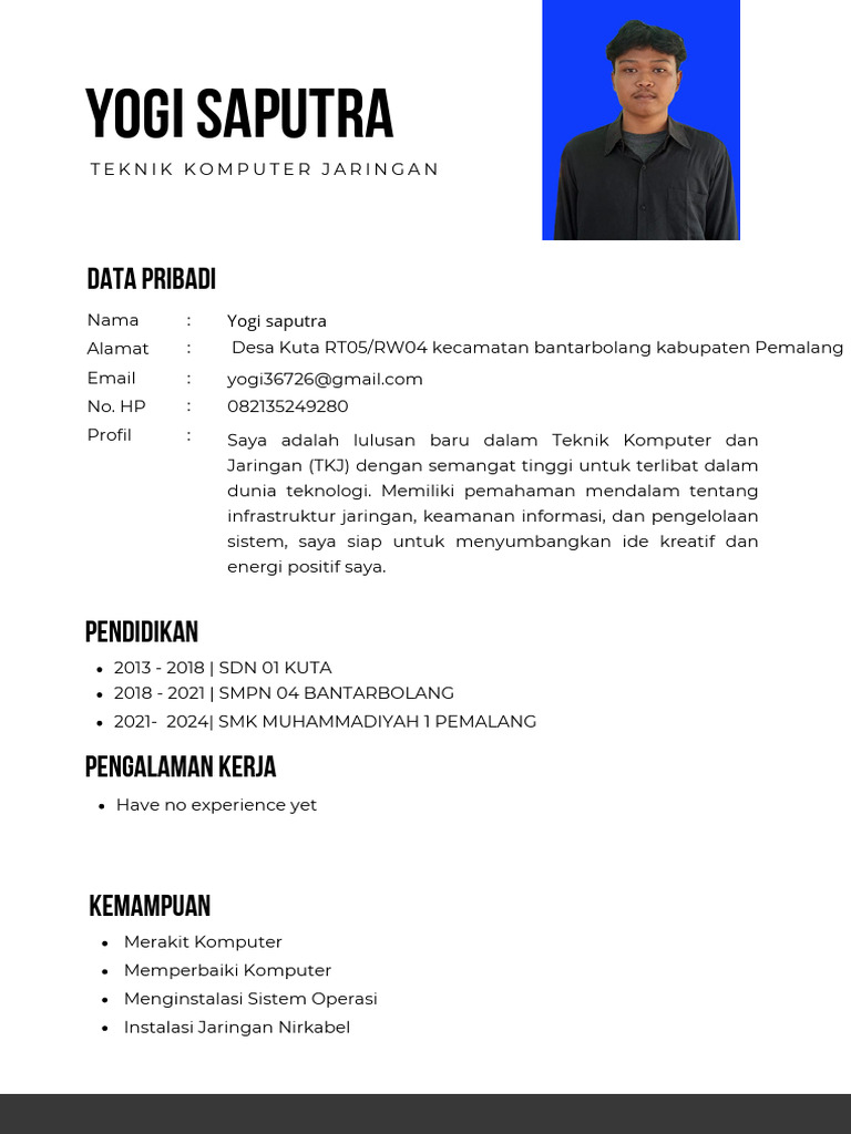 Putih Hitam Minimalis Maskulin Profesional CV Resume Template | PDF