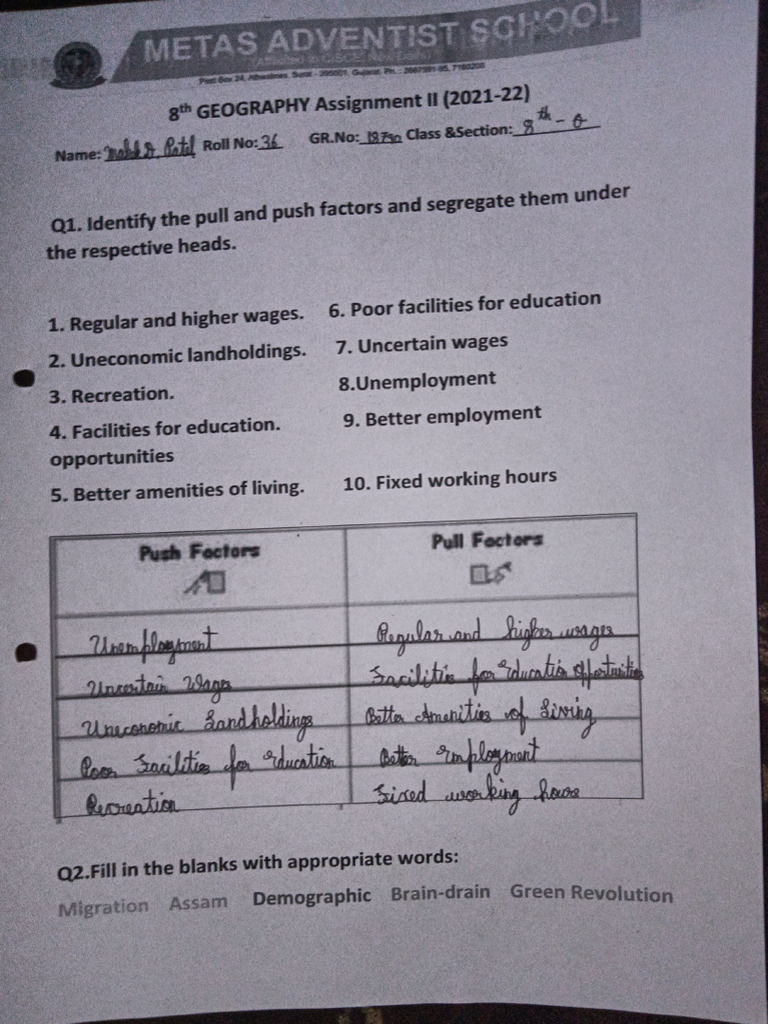 36, Mahek, VIII O, Geography Assignment 2 | PDF | Human Migration | Economies