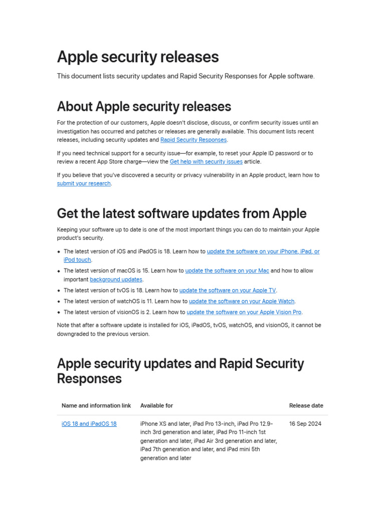 Apple Security Releases - Apple Support | PDF | Ios | I Phone