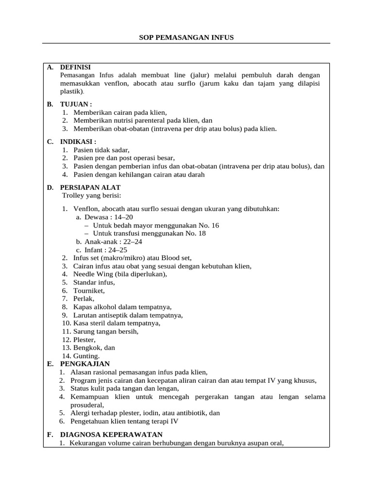 SOP Pemasangan Infus untuk Perawat | PDF