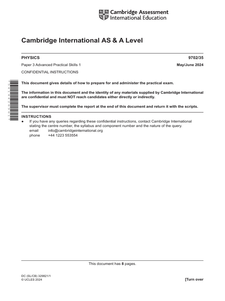 Cambridge International AS & A Level: PHYSICS 9702/35 | PDF