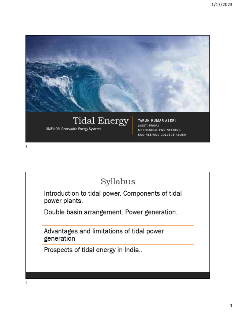 Tidal Energy - Handout - 241111 - 094415 | PDF | Tide | Oceans