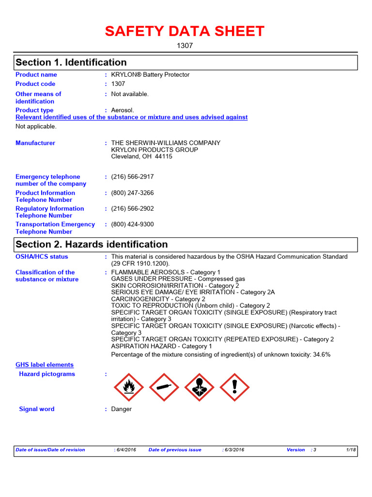 KRYLON® Battery Protector - Sherwin-Williams Co | PDF | Occupational ...