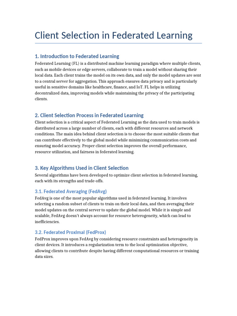 Federated Learning Client Selection Detailed | PDF | Computing ...