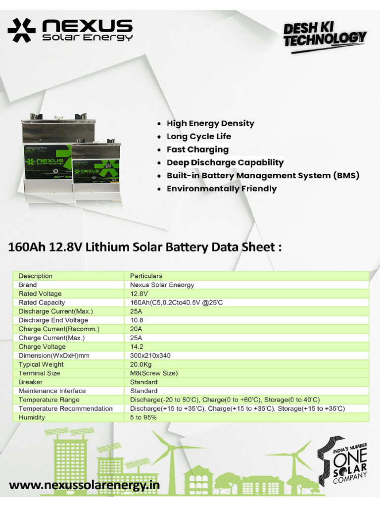 160ah 12.8V Lithium Solar Battery Data Sheet | PDF
