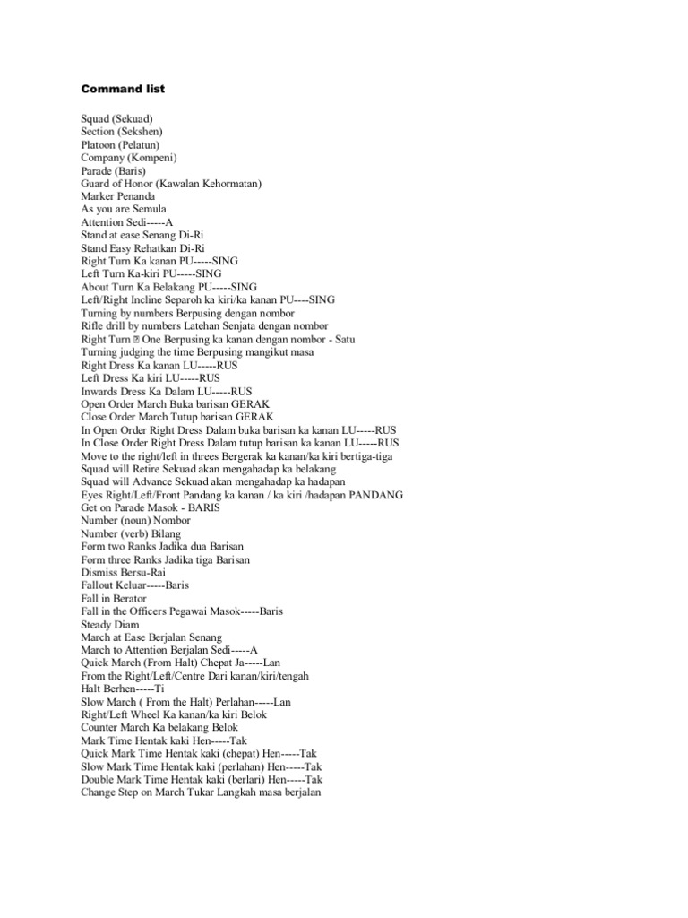 Military Drill Commands List