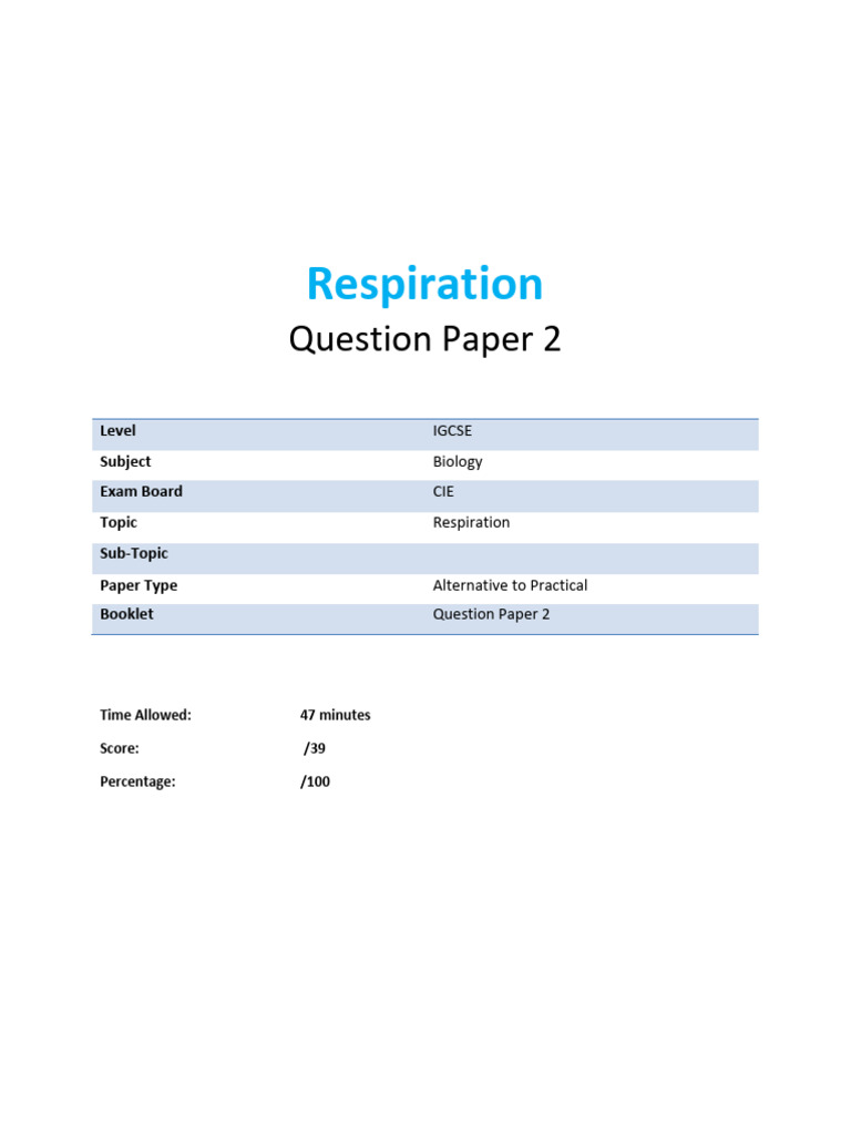 12.2 Respiration CIE IGCSE Biology Practicals QP | PDF | Yeast | Chemistry