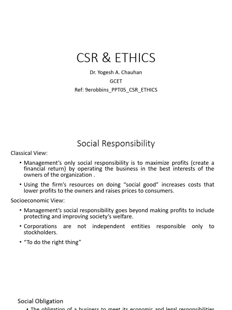 CSR & Ethics | PDF | Corporate Social Responsibility | Business Ethics